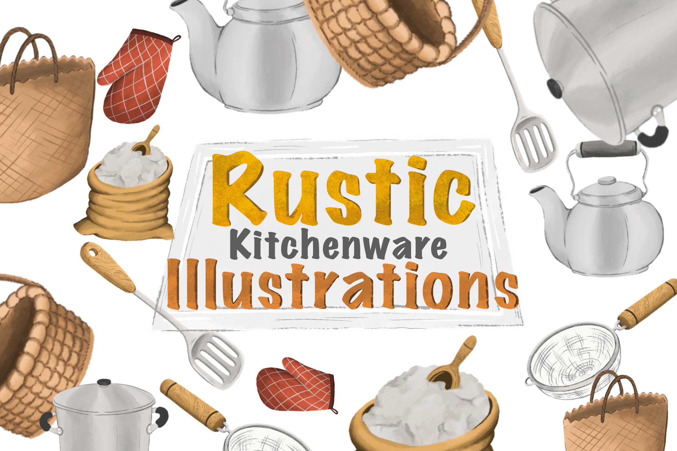 Rustic Kitchenware Clipart Illustrations Bundle | Typefactory.co